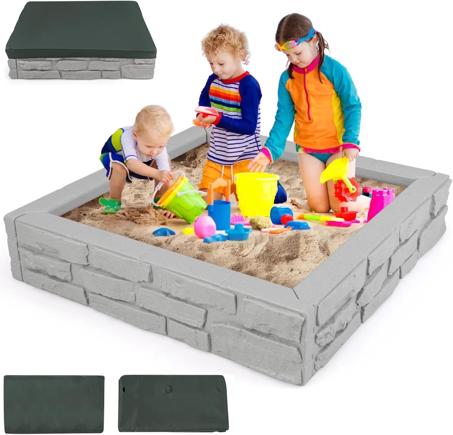 Amazon.com: HONEY JOY Sandbox with Cover, 47 x 47 Inch Square Sand Pit ...