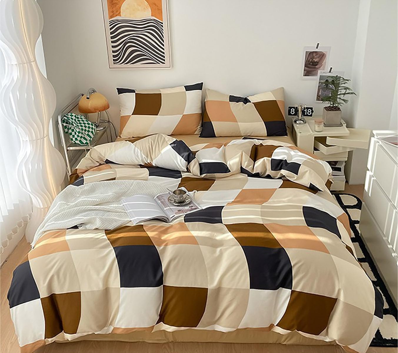 Amazon.com: KAREVER Checkerd Comforter Set Full Multicolored Grid ...