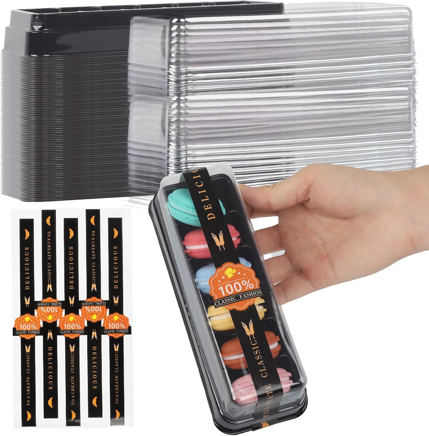 Amazon.com: Macaron Boxes with Clear Lids, Stickers, 6 Grid, 100 Pcs ...