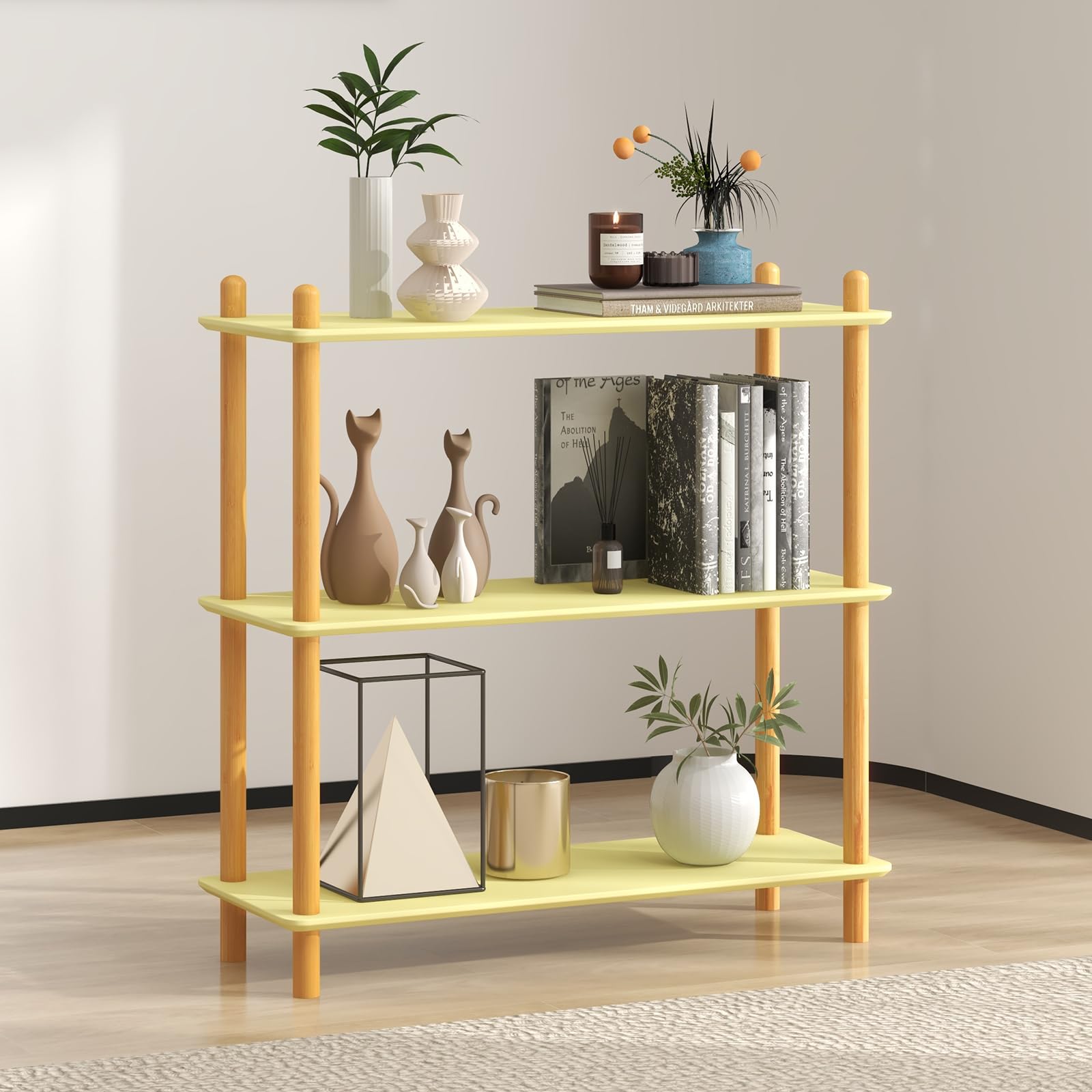 Amazon.com: HLXZN 3-Tier Bamboo Freestanding Shelf Unit ...