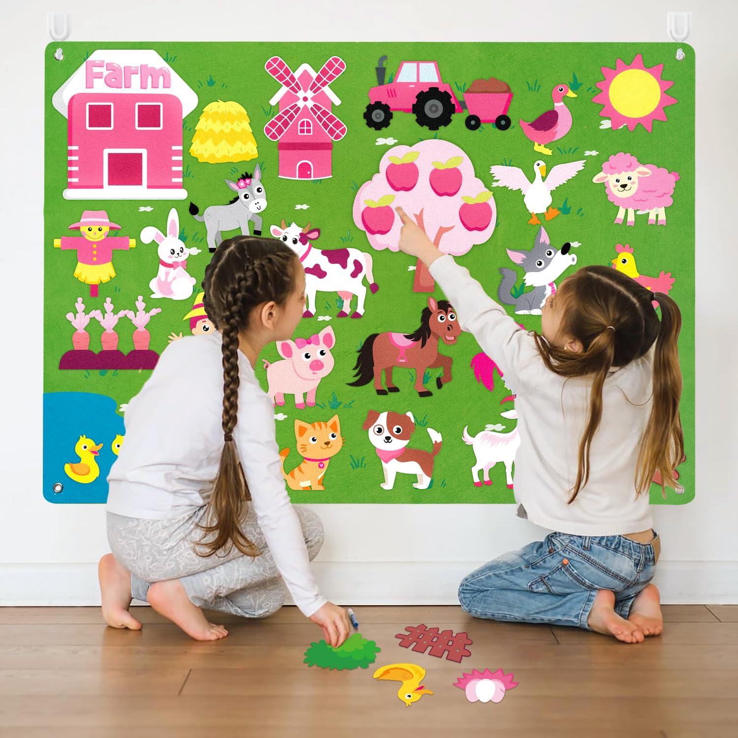 Snapklik.com : 35Pcs Pink Farm Animals Felt Story Board Set, Early ...