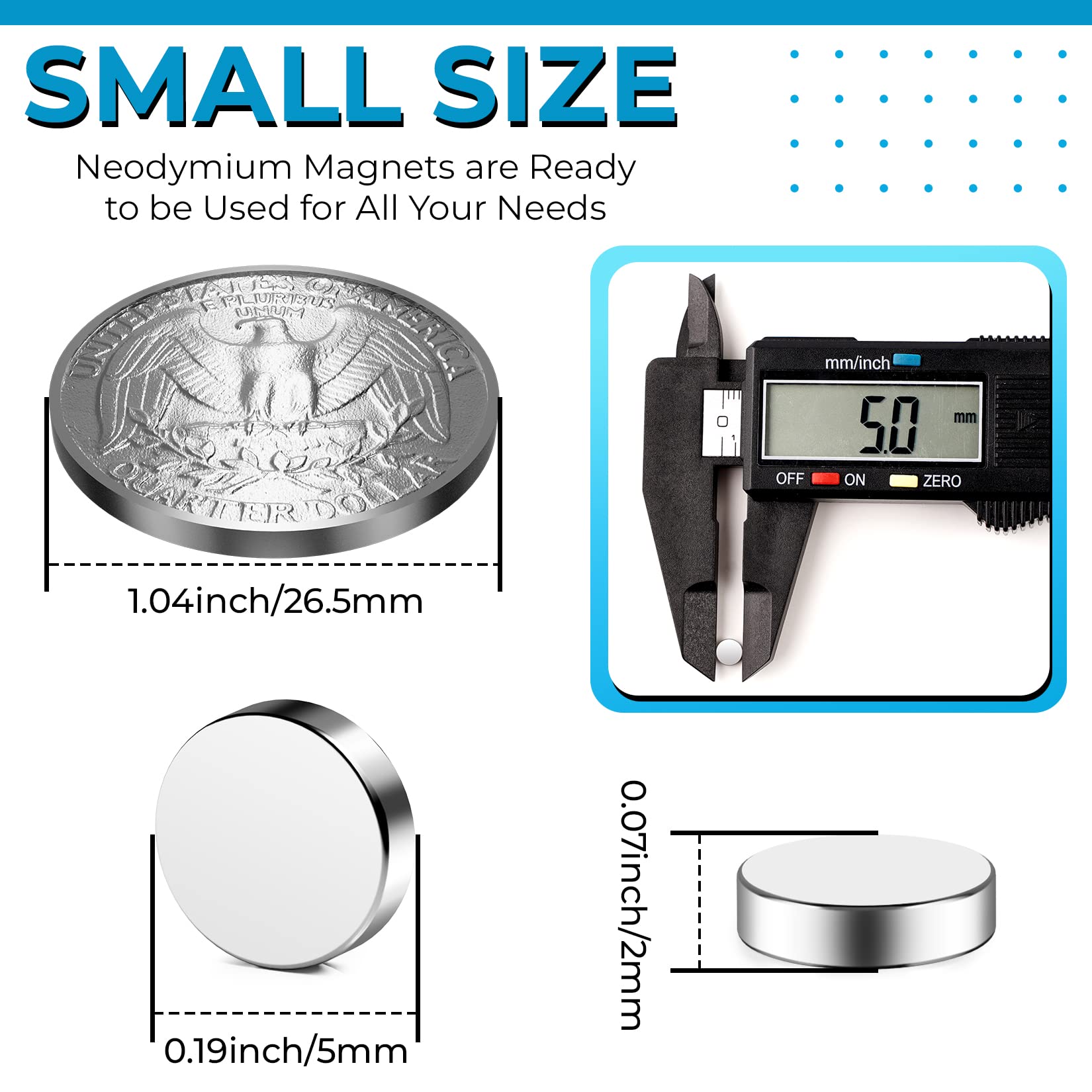 Snapklik.com : 100 Pack 5 2 Mm Magnets For Crafts, Small Magnets, Round ...