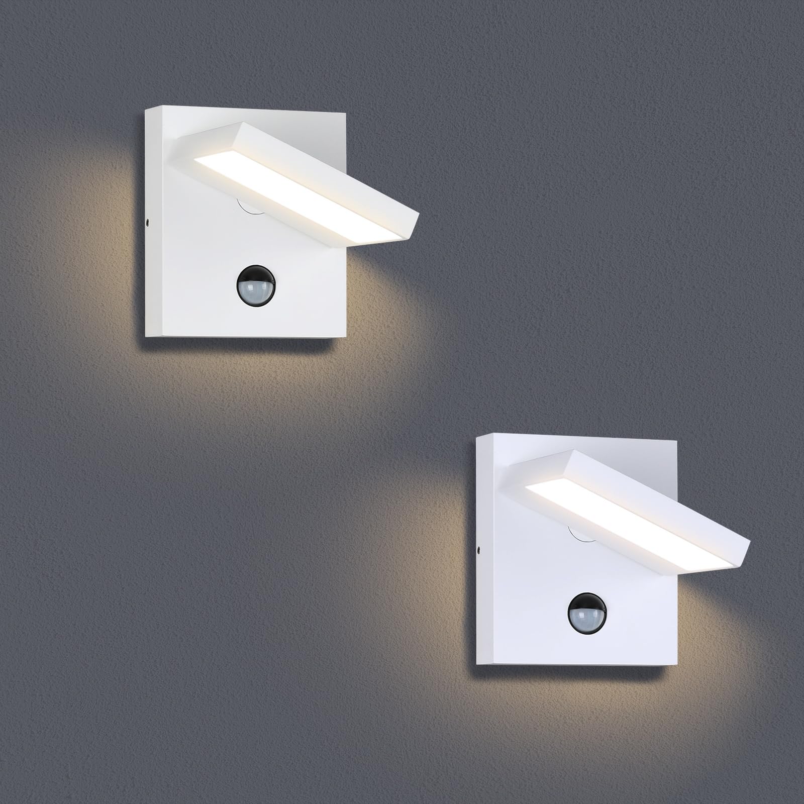 Lustrlach 2 Pack Motion Sensor Wall Light Outdoor White LED Modern ...