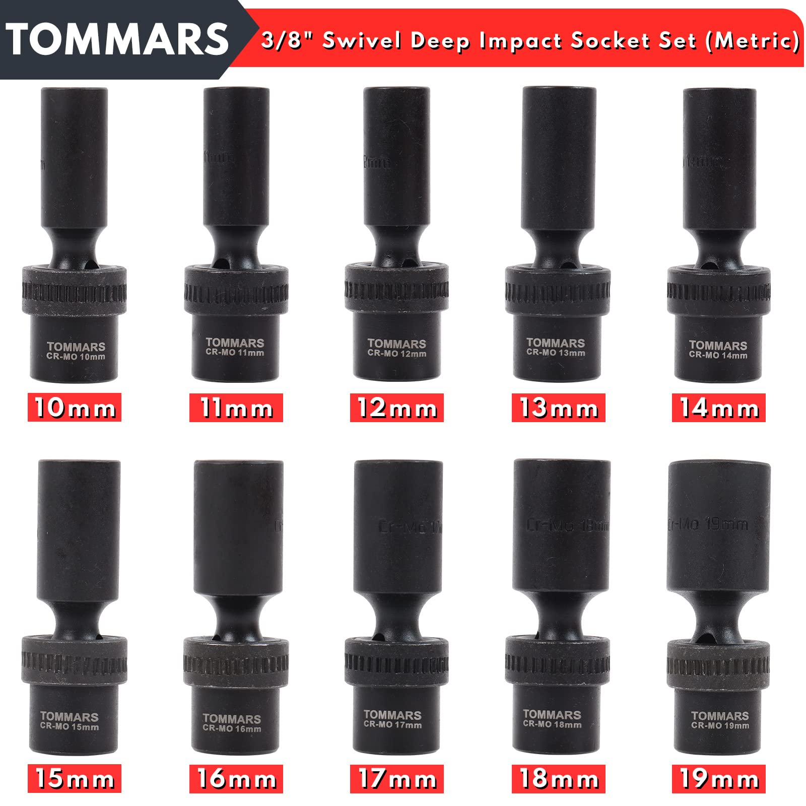 Snapklik.com : TOMMARS 3/8" Drive Universal Swivel Impact Socket Set Deep