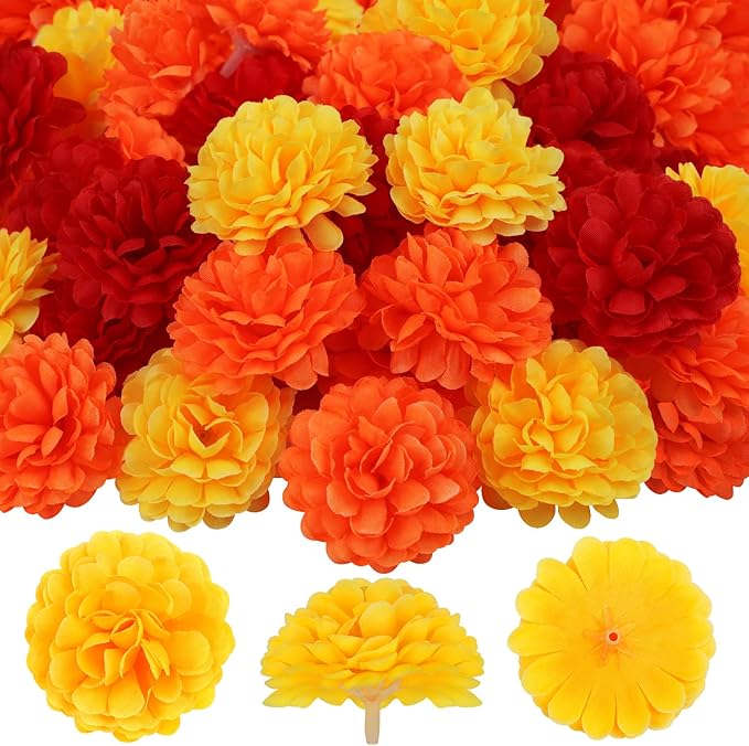 Amazon.com: Marigold Flowers Heads Bulk, 40Pcs Silk Marigold Flowers ...