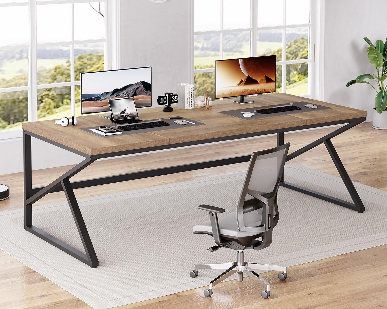 Amazon.com: HSH Extra Large Home Office Desk, Rustic Wood and Metal ...