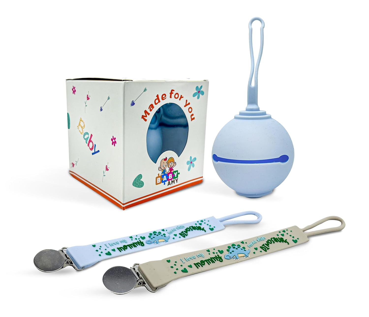 Amazon.com : Pacifier Clip and Case for Baby Boys – Blue & Gray | 2 ...