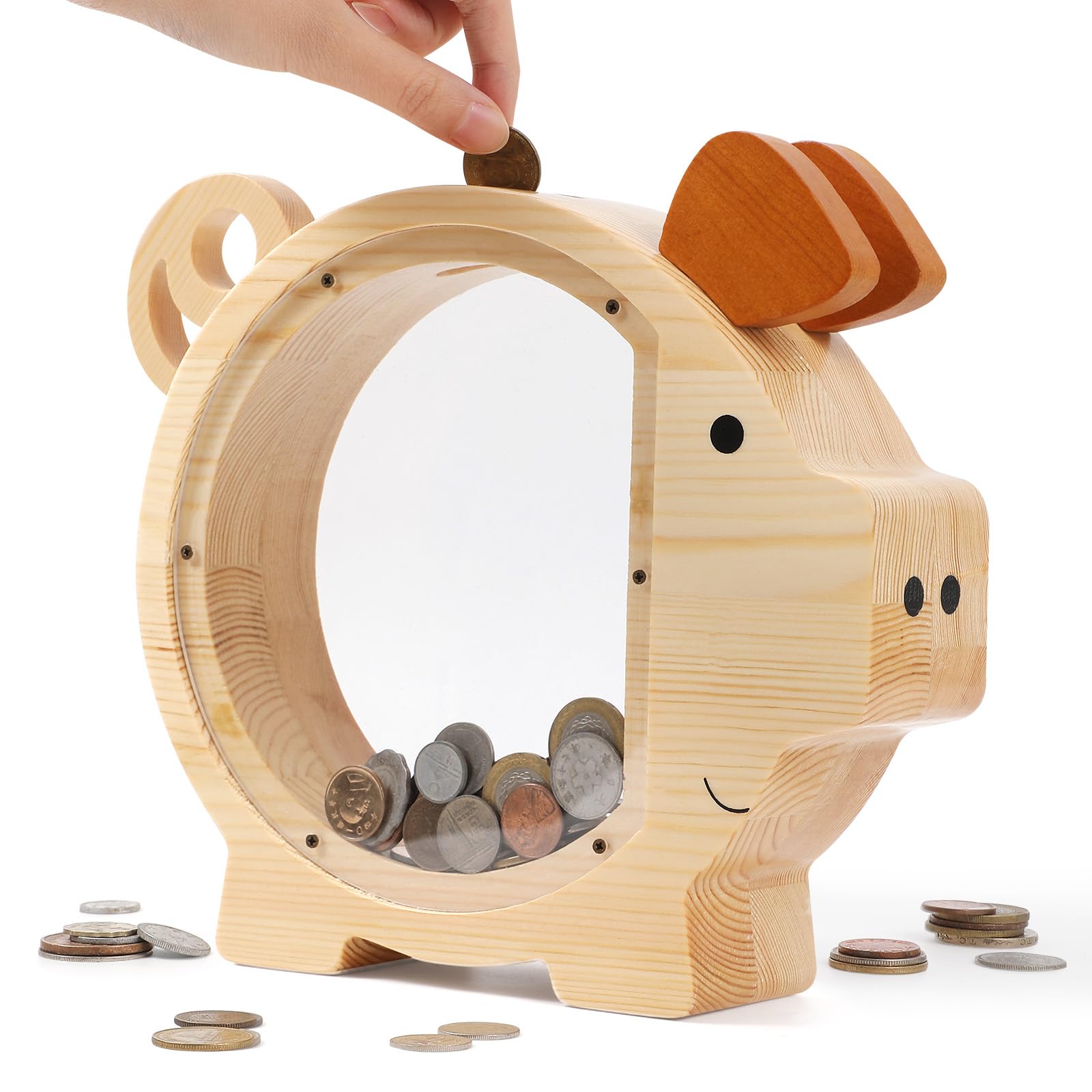 Amazon.com: JCUKHA Wooden Piggy Bank for Kids, Cute Coin Bank Creative ...