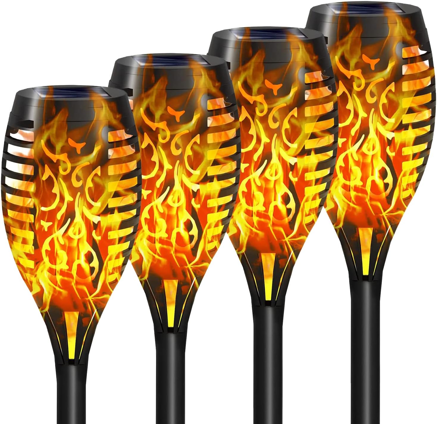 Solar Lights Outdoor, 4 Pack Yellow Solar Torch Light with Flickering ...