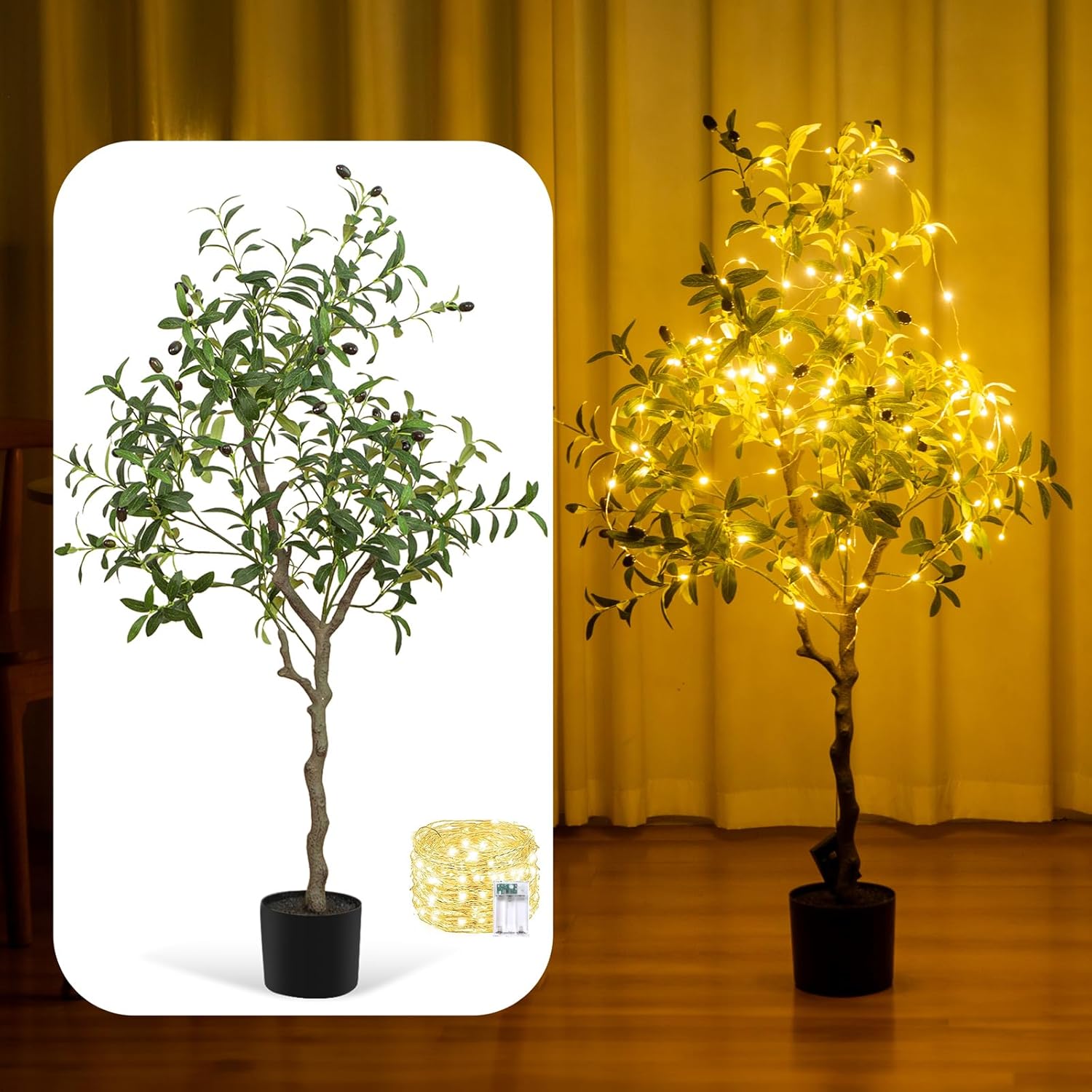 Amazon.com: 2 Pack Artificial Olive Tree 4FT Tall, Faux Olive Silk Tree ...