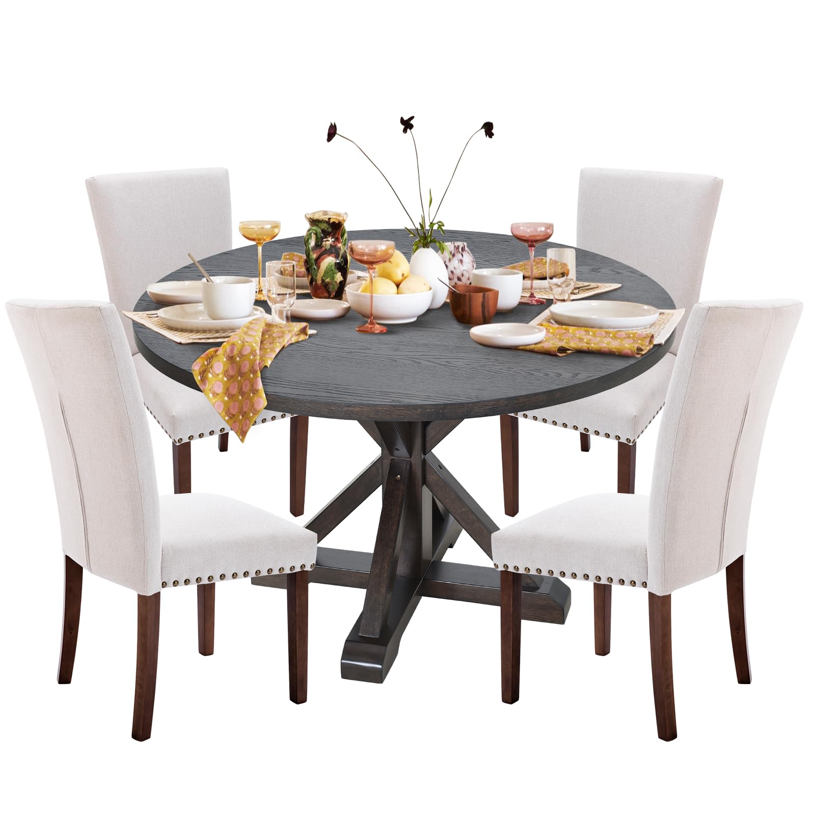 Amazon.com - COLAMY 5-Piece Dining Table Set for 4, 48" Kitchen Round ...