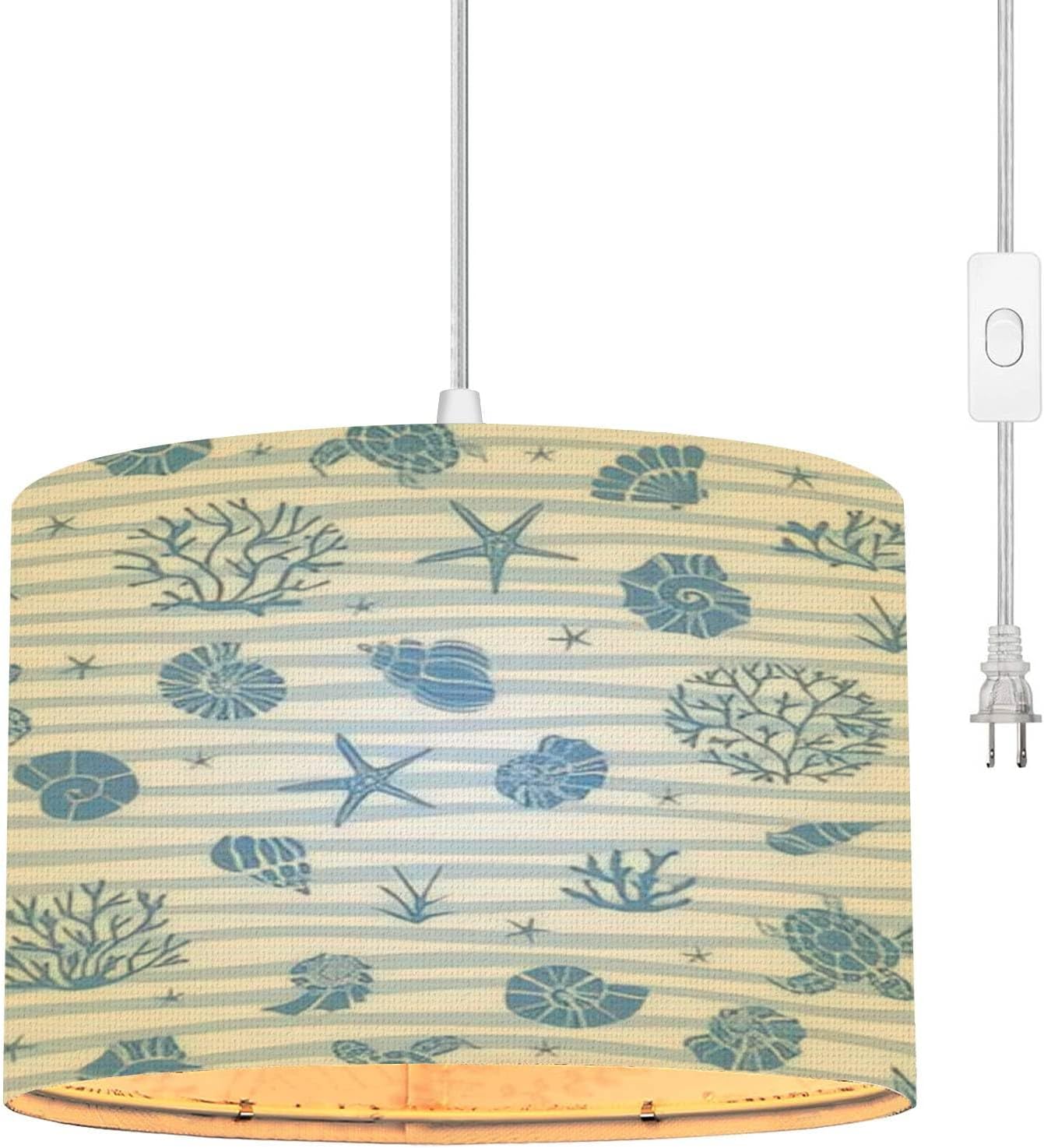 Plug in Pendant Light Blue underwater life objects seashells starfish ...