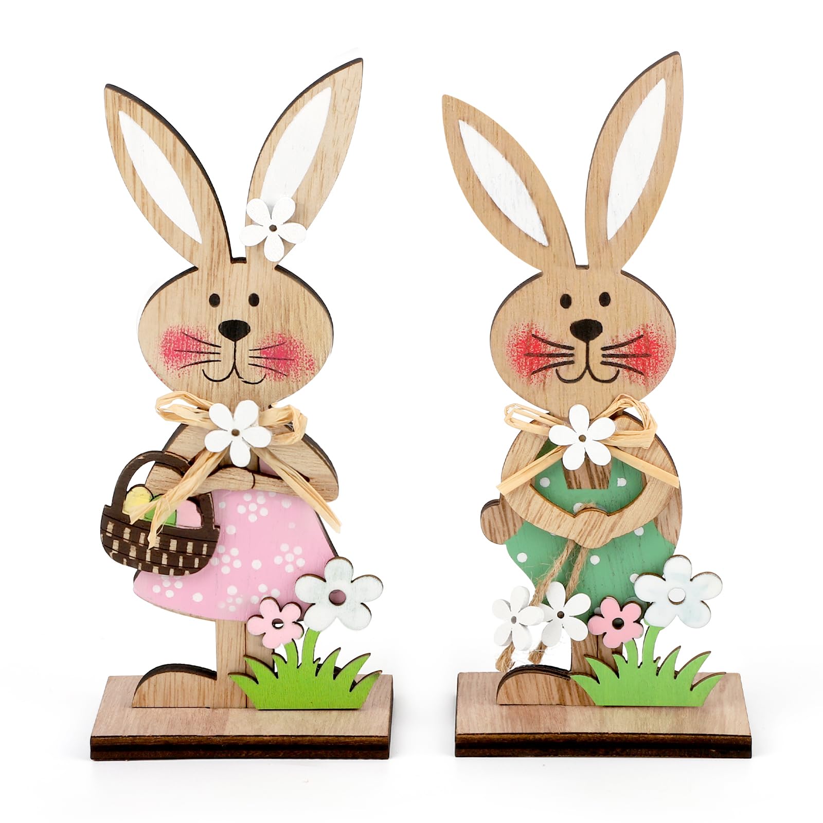Amazon.com: 2 Pieces Wood Rabbit Decorations Sign Easter Stand Up Bunny ...