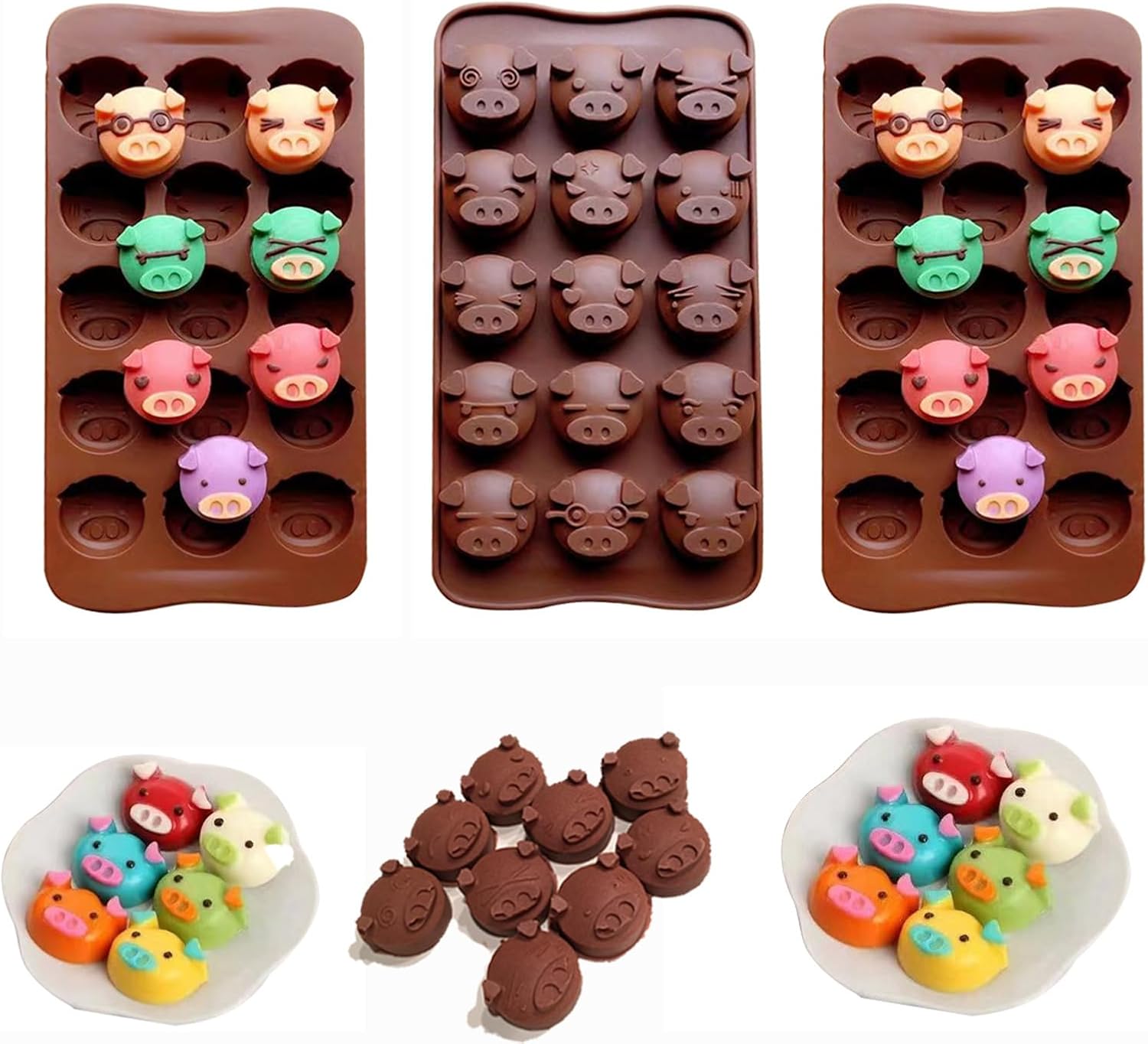 Amazon.com: HYCSC Pig Silicone Molds - 15 Cavities Pig Emoticons Candy ...
