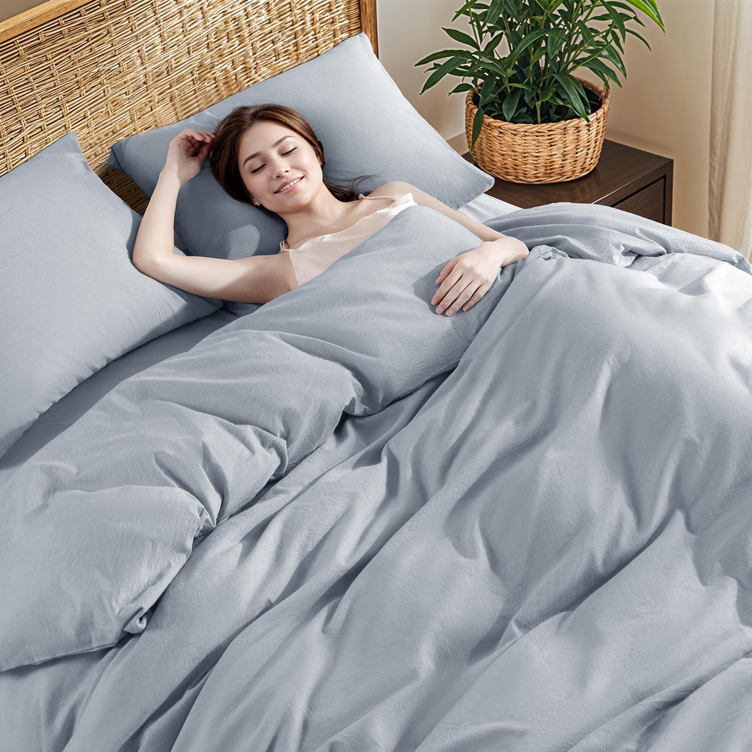 Amazon.com: Shilucheng 100% Washed Cotton Queen Size Duvet Covers ...