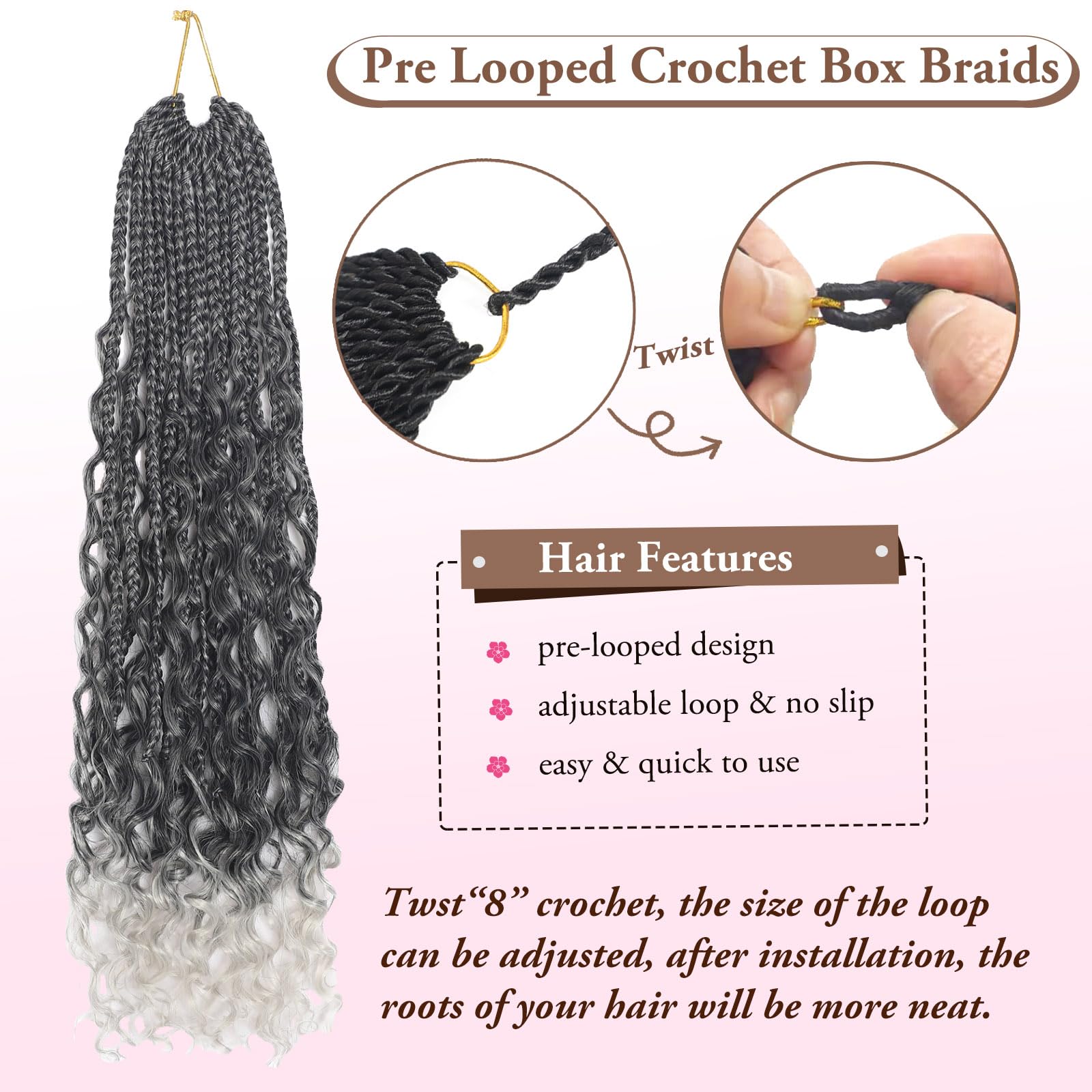 Snapklik.com : Grey Goddess Box Braids Crochet Hair For Black Women 24 ...