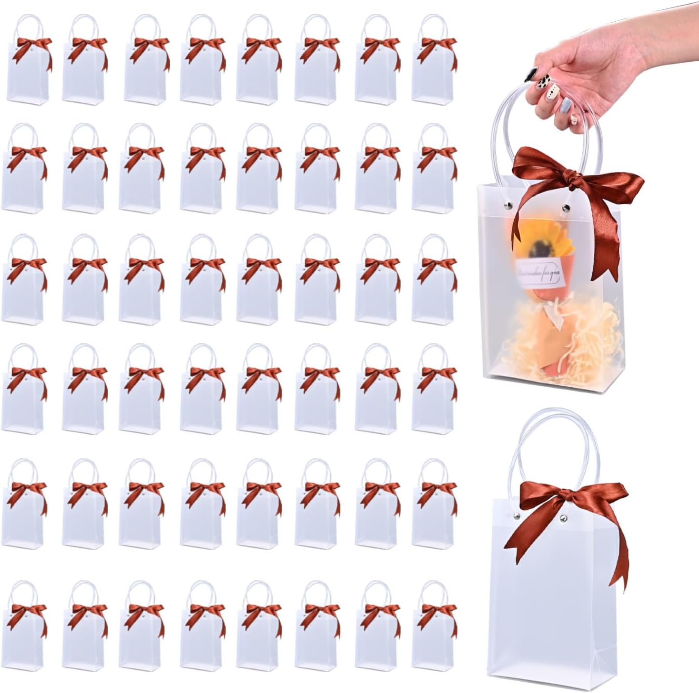 Amazon.com: TSAZZZ 48 Pcs Clear Gift Bags With Handles Frosting Plastic ...