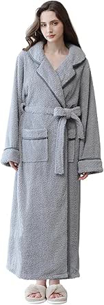 Amazon.com: Hellomamma Long Bath Robe for Womens Plush Soft Fleece ...