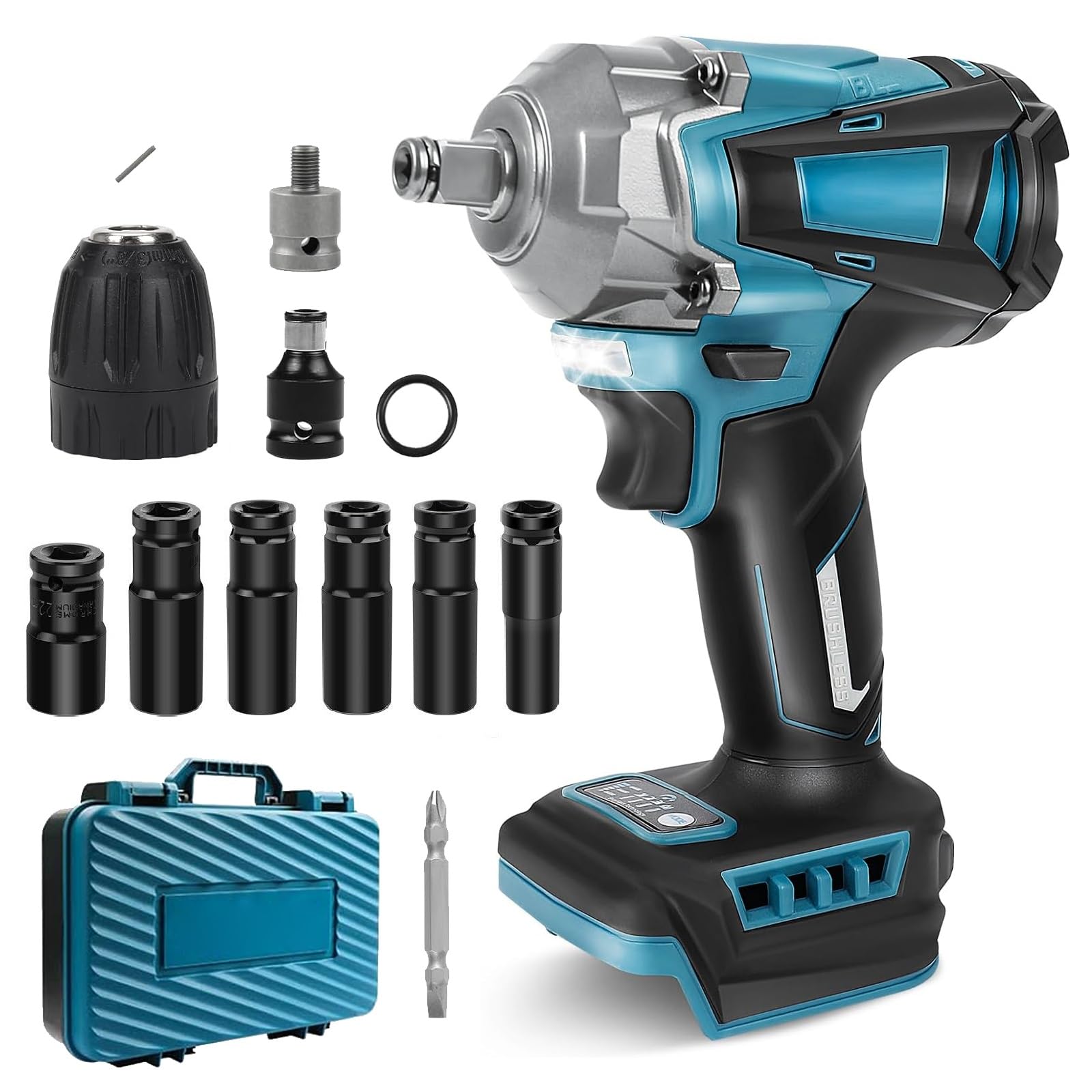 700 Nm Battery Impact Wrench Compatible with Makita 18 V Battery, 1/2 ...