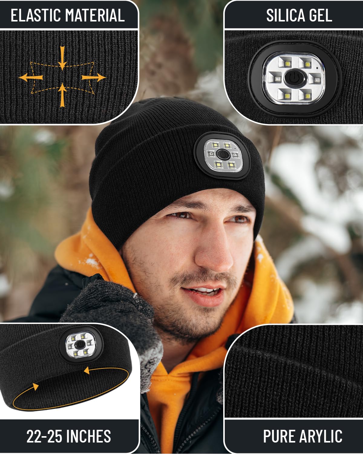 Snapklik.com : Rechargeable LED Beanie Headlamp - Unisex Winter Knit Cap