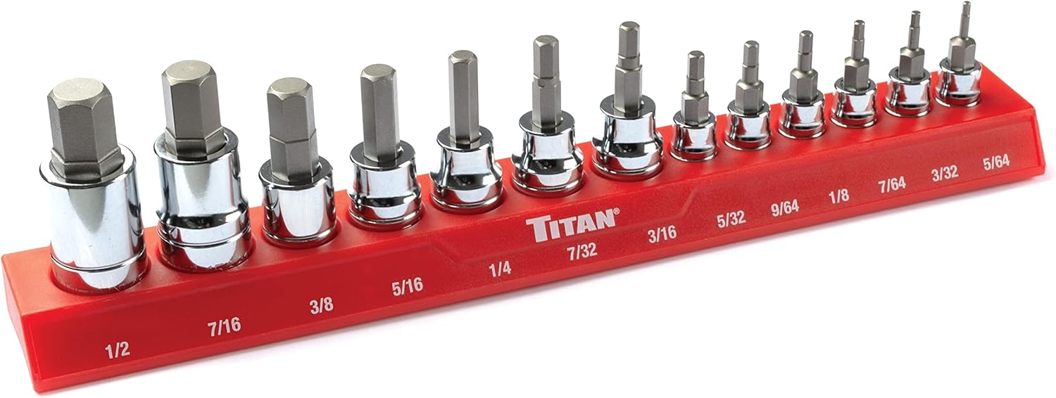 Amazon.com: Titan 85530 13-Piece SAE Hex Bit Socket Set, Magnetic Socket Organizer with Laser ...