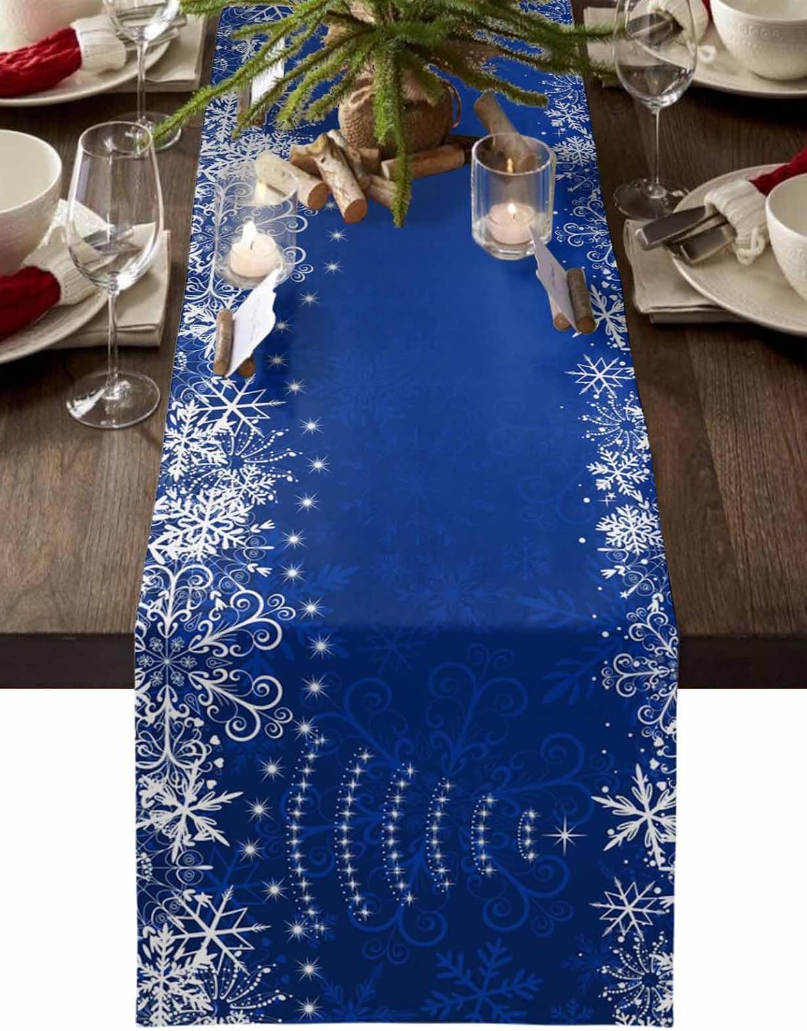 Amazon.com: Christmas Table Runner Blue Snowflake Table Runners Xmas ...