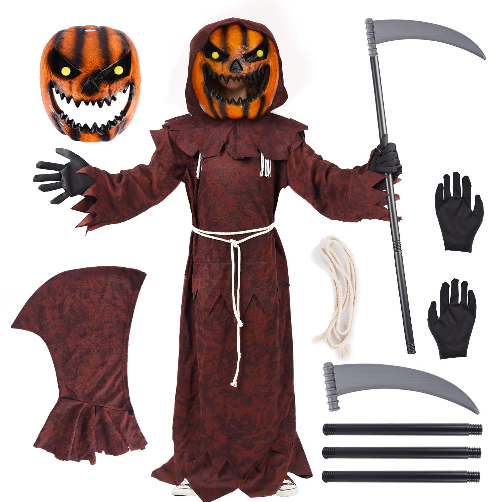 Neragron Halloween Pumpkin Costume for Kids, Scary Scarecrow Pumpkin ...