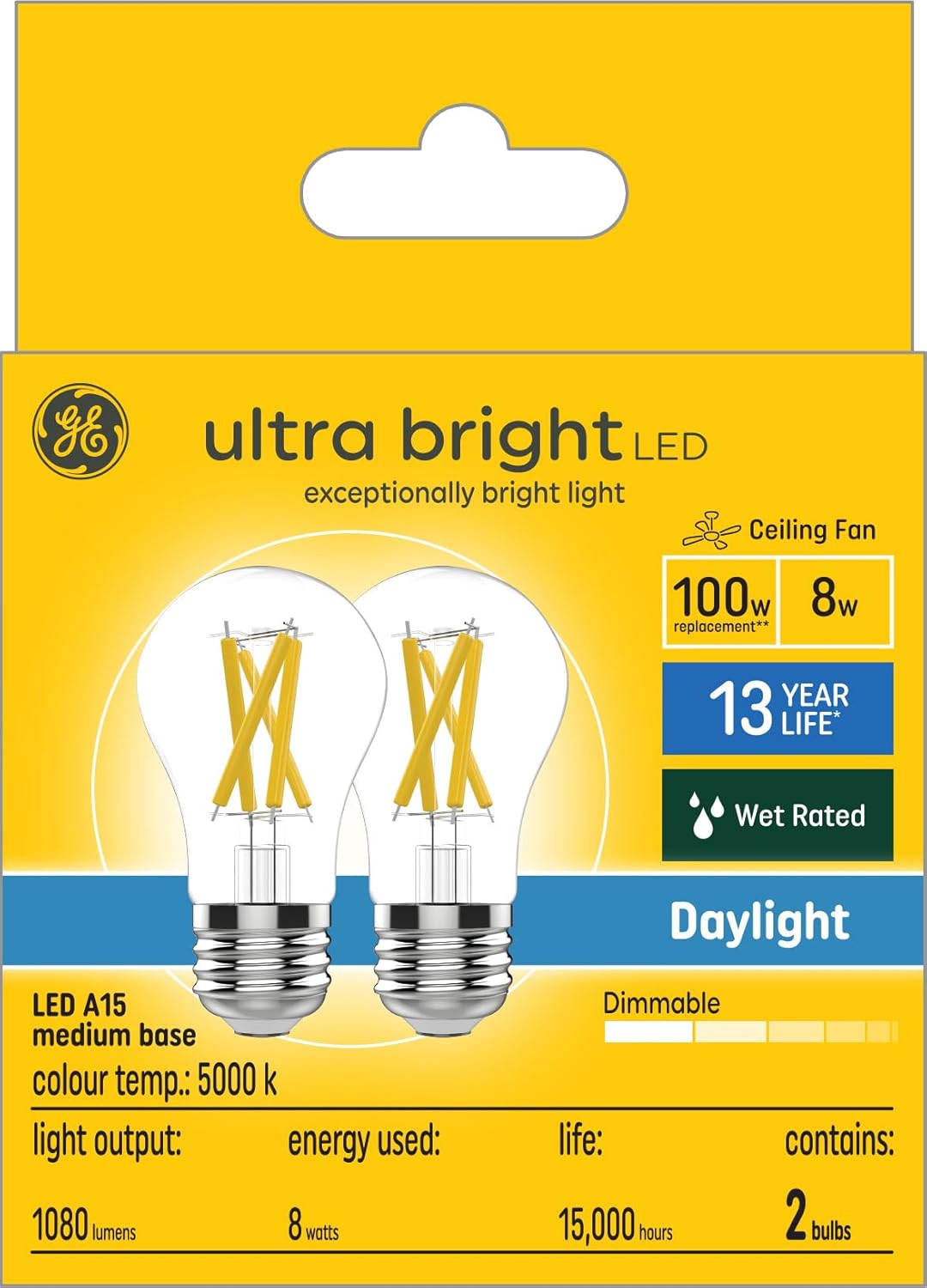 GE Ultra Bright LED 100 Watt Replacement, Daylight, A15 Ceiling Fan ...