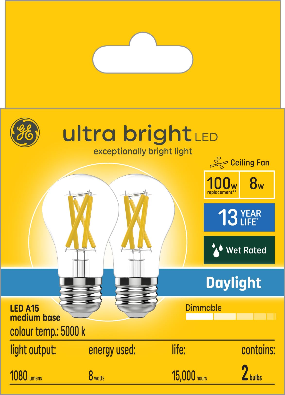 GE Ultra Bright LED 100 Watt Replacement, Daylight, A15 Ceiling Fan ...