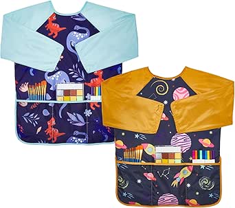 Amazon.com: Lictin 2 Pack Kids Art Smocks, Toddler Smock, Waterproof ...