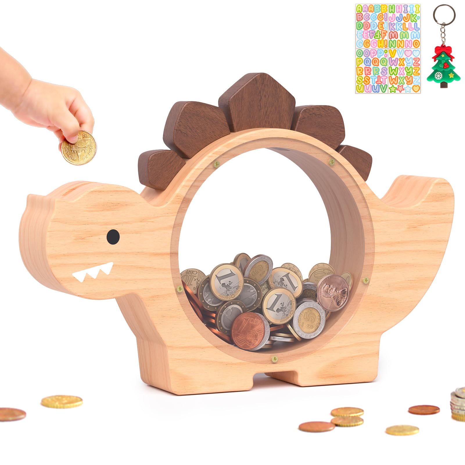 Amazon.com: Summidate Wooden Dinosaur Piggy Bank for Boys, Cute Dino ...