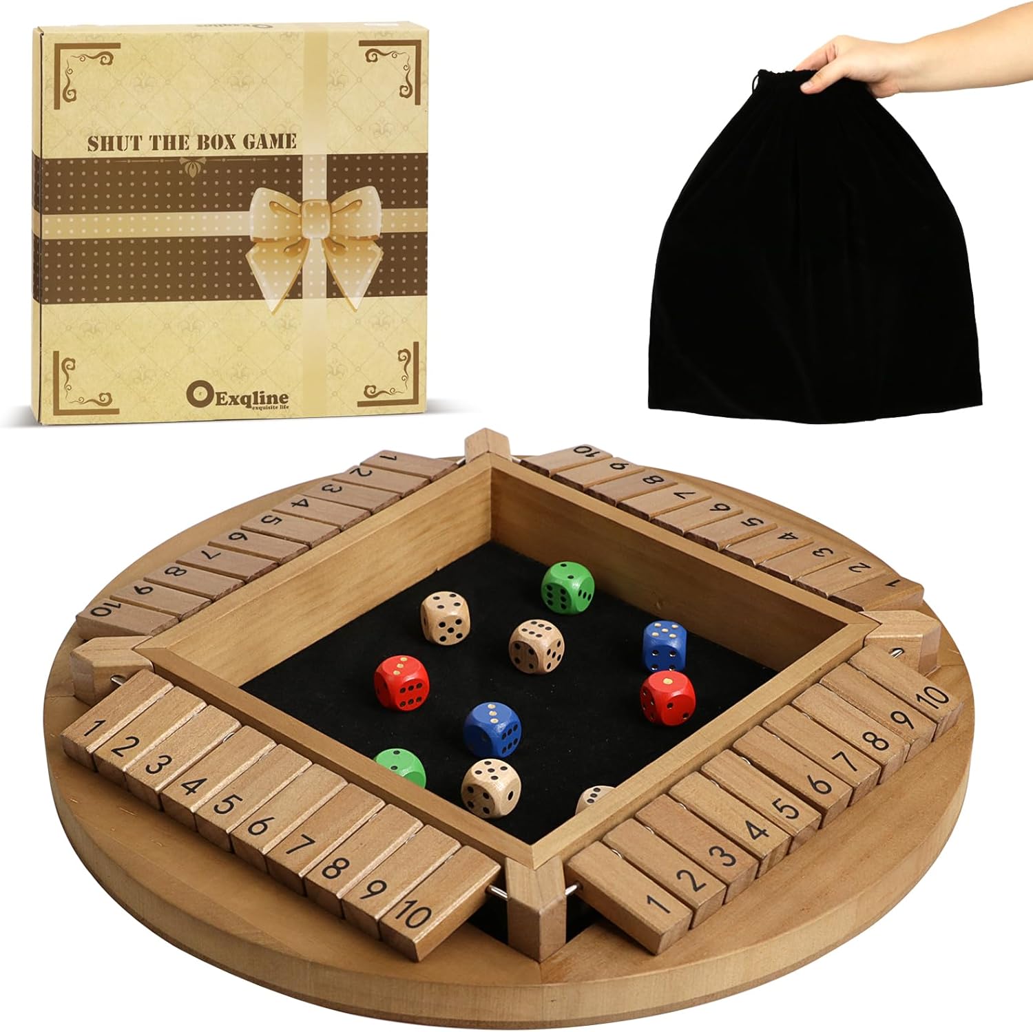 Shut The Box Game 2-4 Players, 13 * 13 * 1.5 Inches Exqline Board Game ...