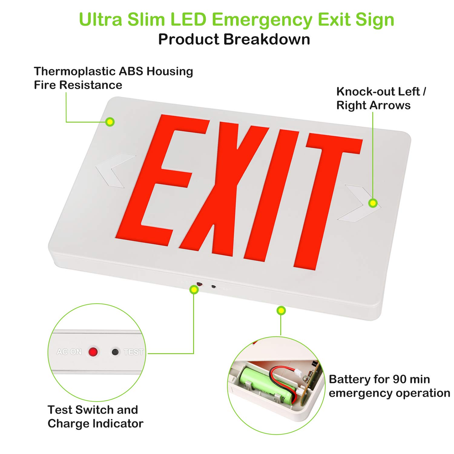 Snapklik.com : Hykolity LED Exit Sign, Red Letter Emergency Exit Lights ...