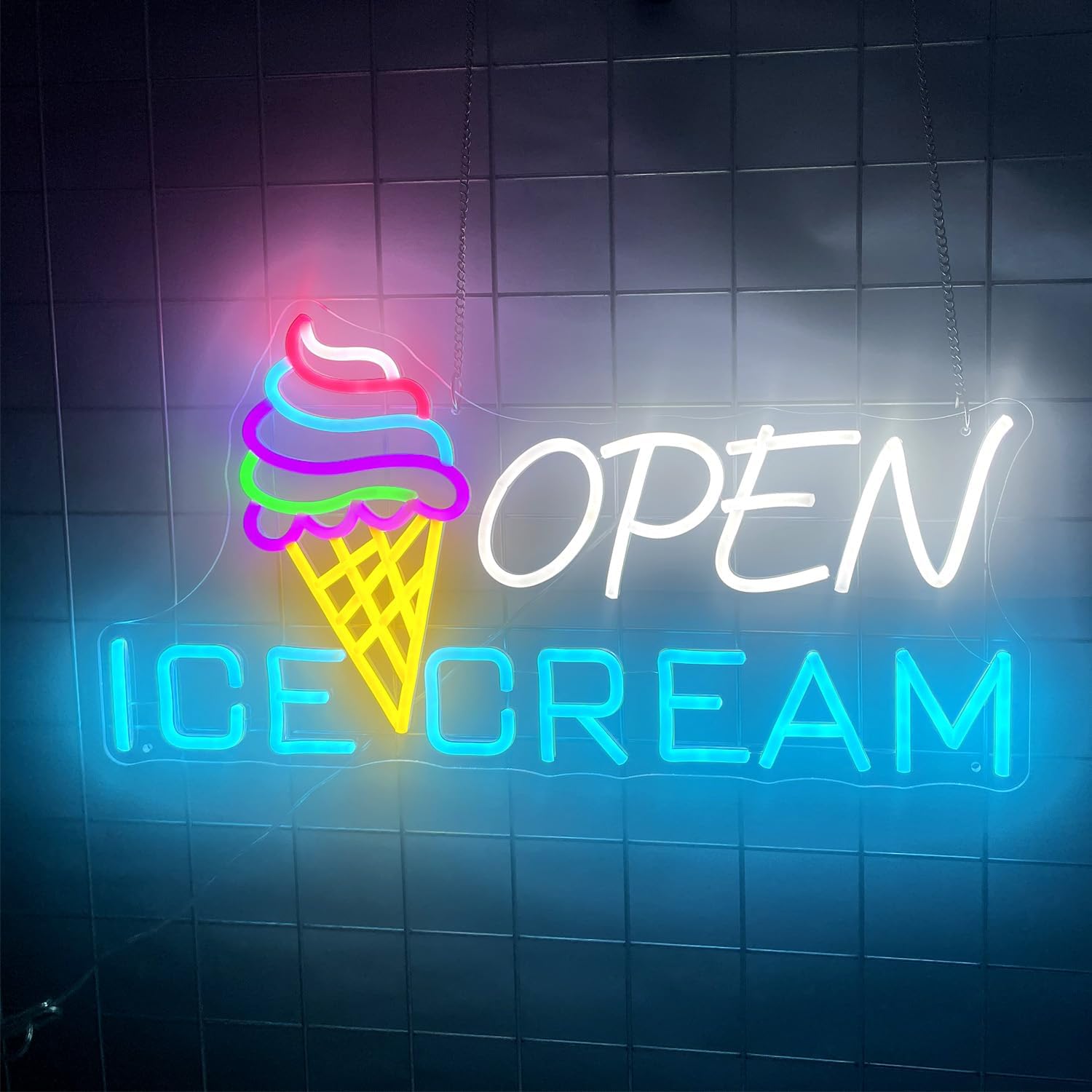 Amazon.com: Large Open Ice Cream Cone Yogurt Signs Led Neon Business ...