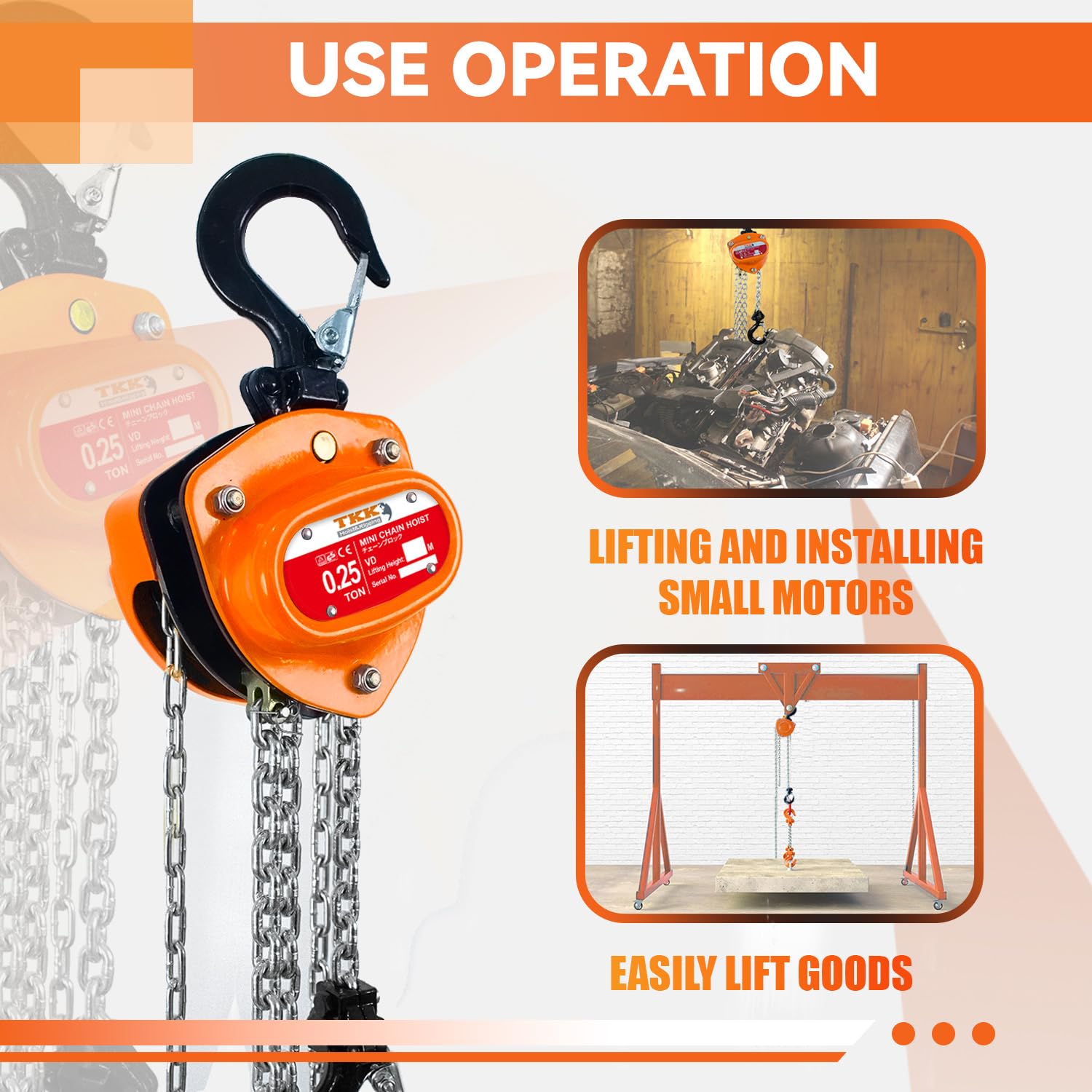 Snapklik.com : TKK 550lbs Chain Hoist 1/4 Ton - 10FT Chain Mini Hand Hoist