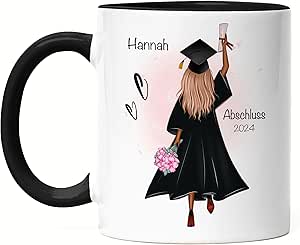 Kiddle-Design Bachelor Master Abitur 2024 Tasse Schwarz Abschluss Geschenk Personalisiert Name ...