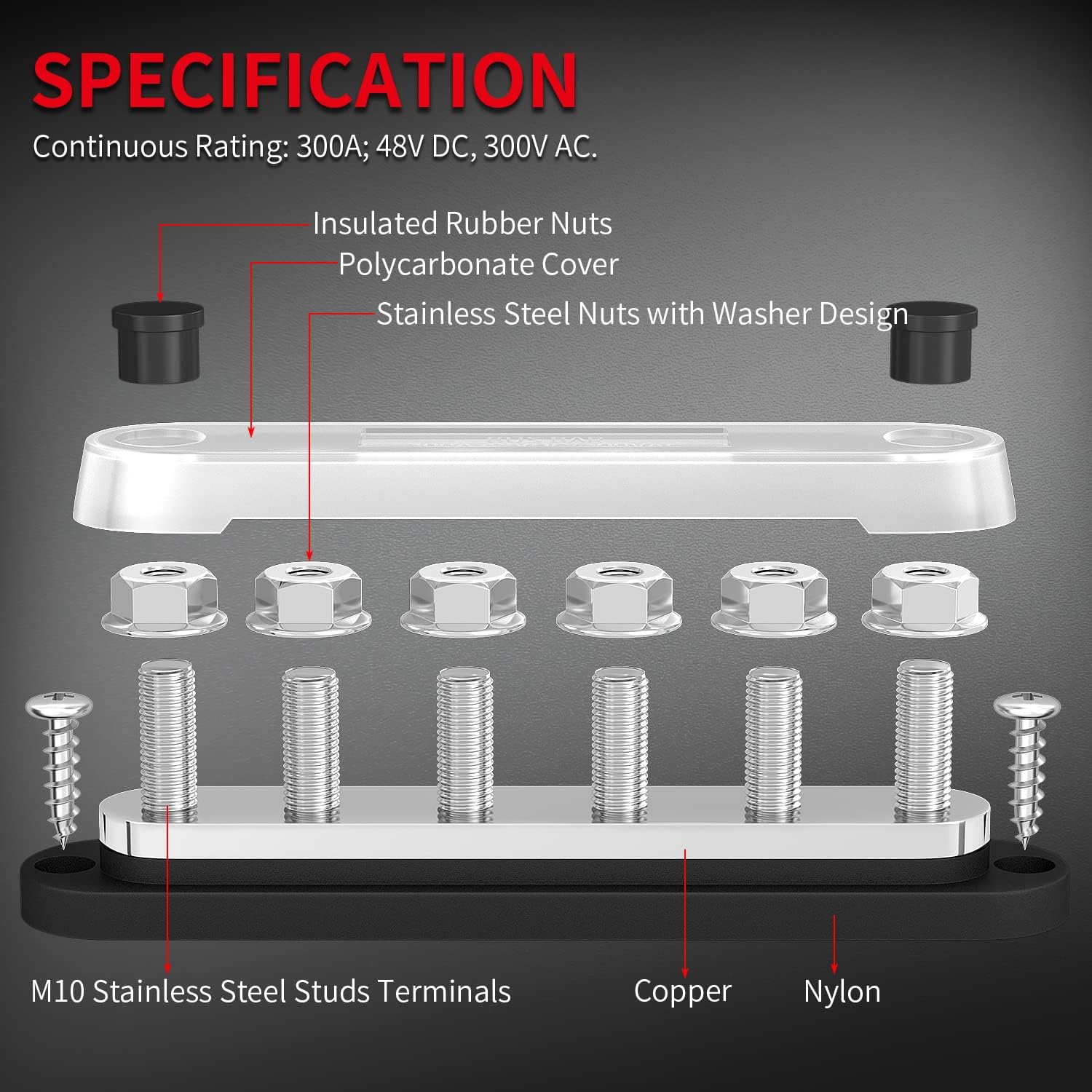 Buy DaierTek 300A Bus Bar 12V Marine 12V Power Distribution Block with ...
