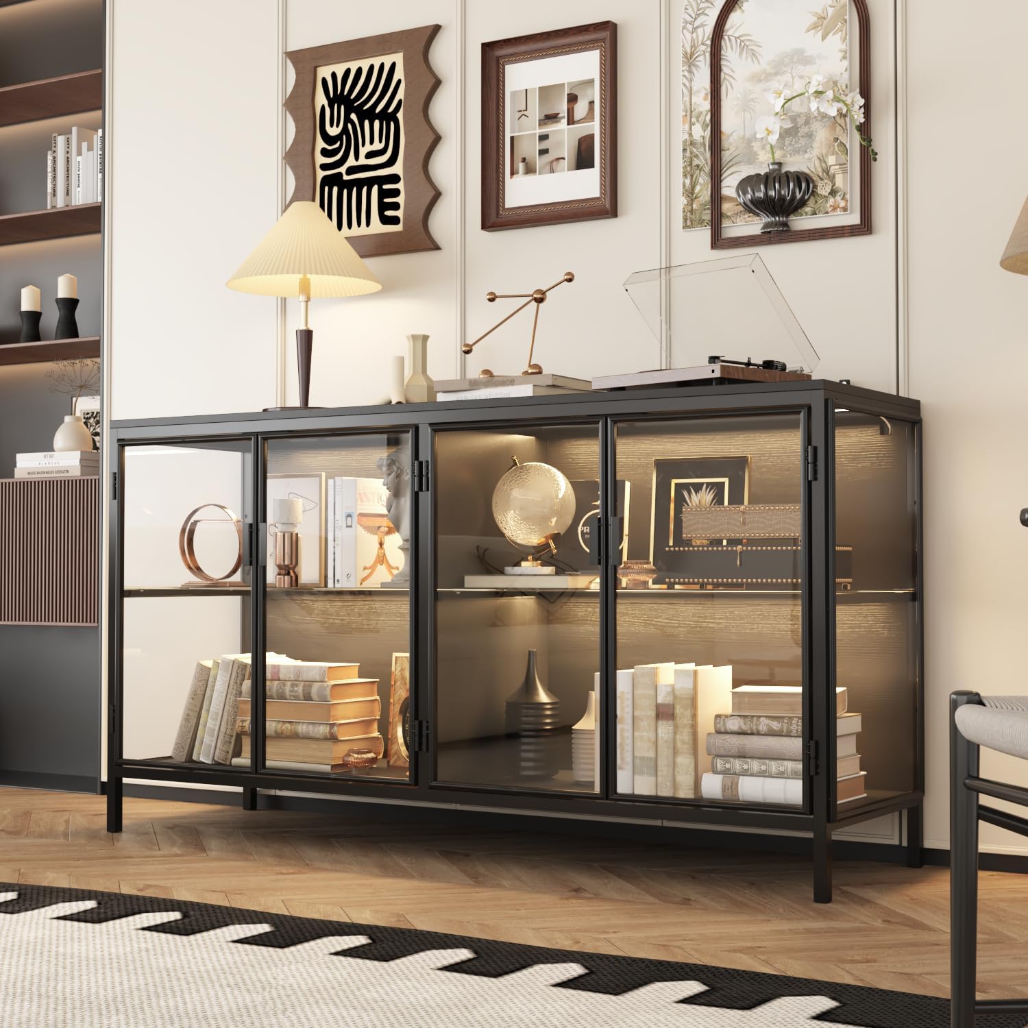 Amazon.com - FUNISIR Buffet Cabinet with Storage & LED Light, 55.1 ...