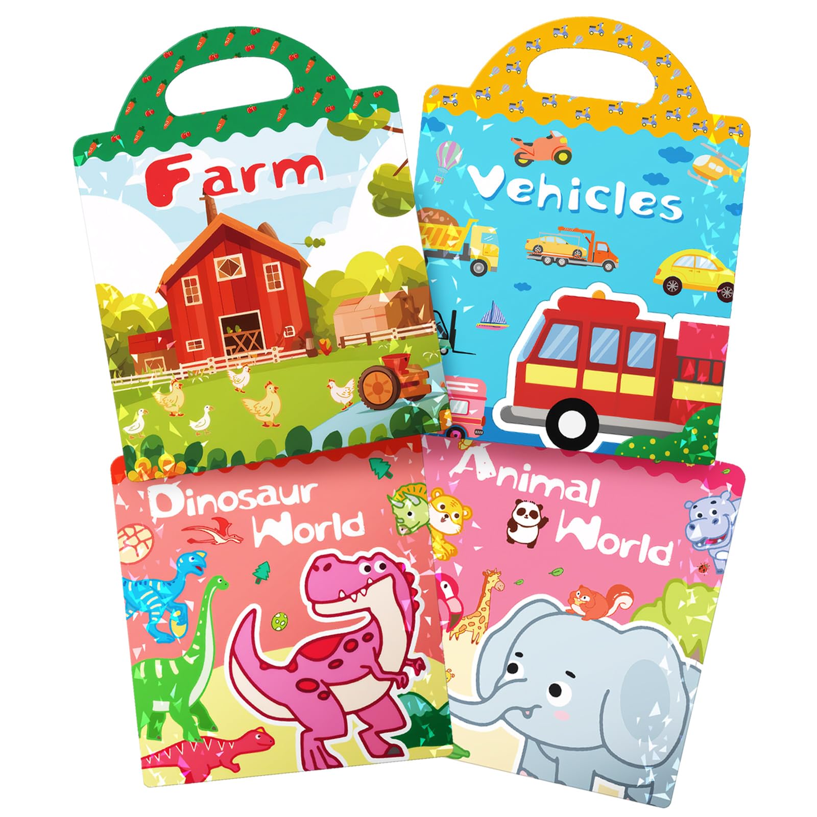 iewrtcin 4 Pack Reusable Sticker Books for Toddlers, Dinosaur Vehicle ...