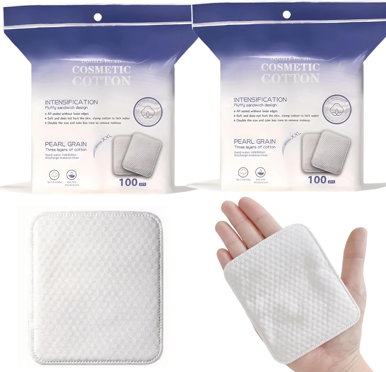 Amazon | YOYOSOFT コットン ふきとり用 大判 8×9.5cm 厚手 天然綿 エンボス加工 3層構造 化粧落とし用 拭き取り化粧水用 毛羽立たない 大容量 100枚入×2個 ...