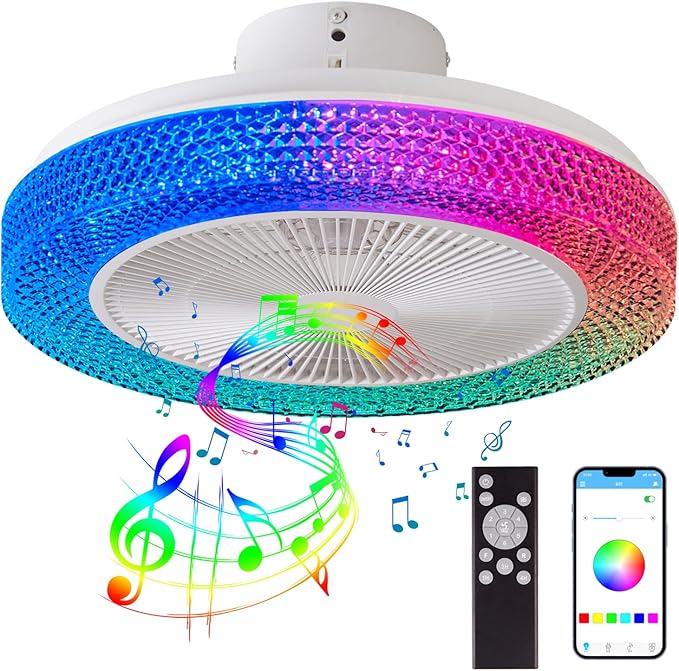 ASANCU RGB Ceiling Fan Light, 19.09-Inch, Dimmable LED Color Changing ...