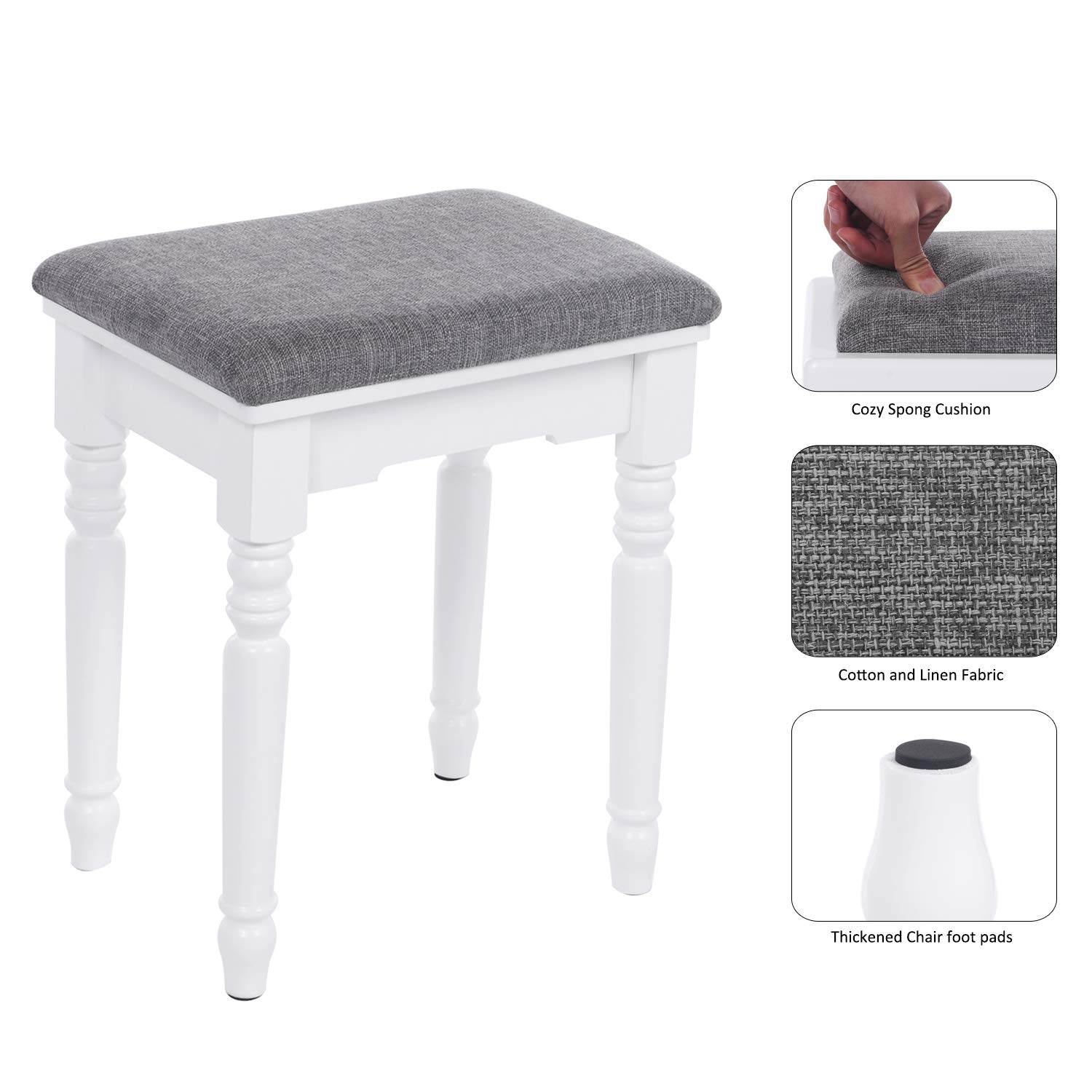 ANWBROAD Dressing Table Vanity Set Makeup Table Vanity Desk White Large ...
