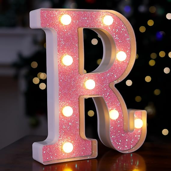 LED Letter Lights Pink Glitter Marquee Letters Light Up Alphabet ...
