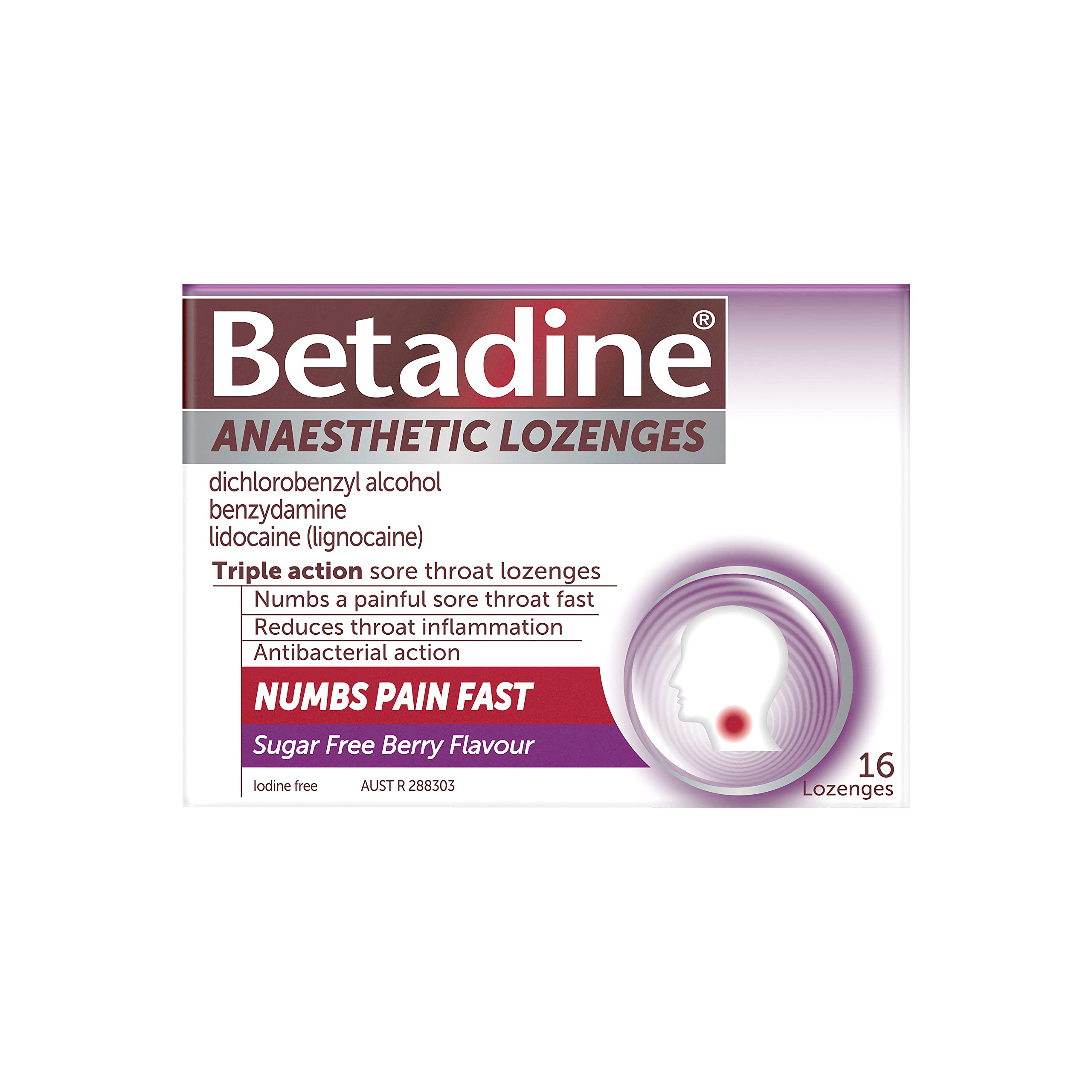 Betadine Anaesthetic Lozenges, Triple action sore throat lozenges ...