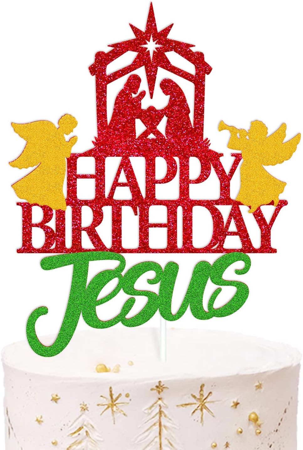 Amazon.com: Happy Birthday Jesus Cake Topper Jesus is Nativity Scene ...