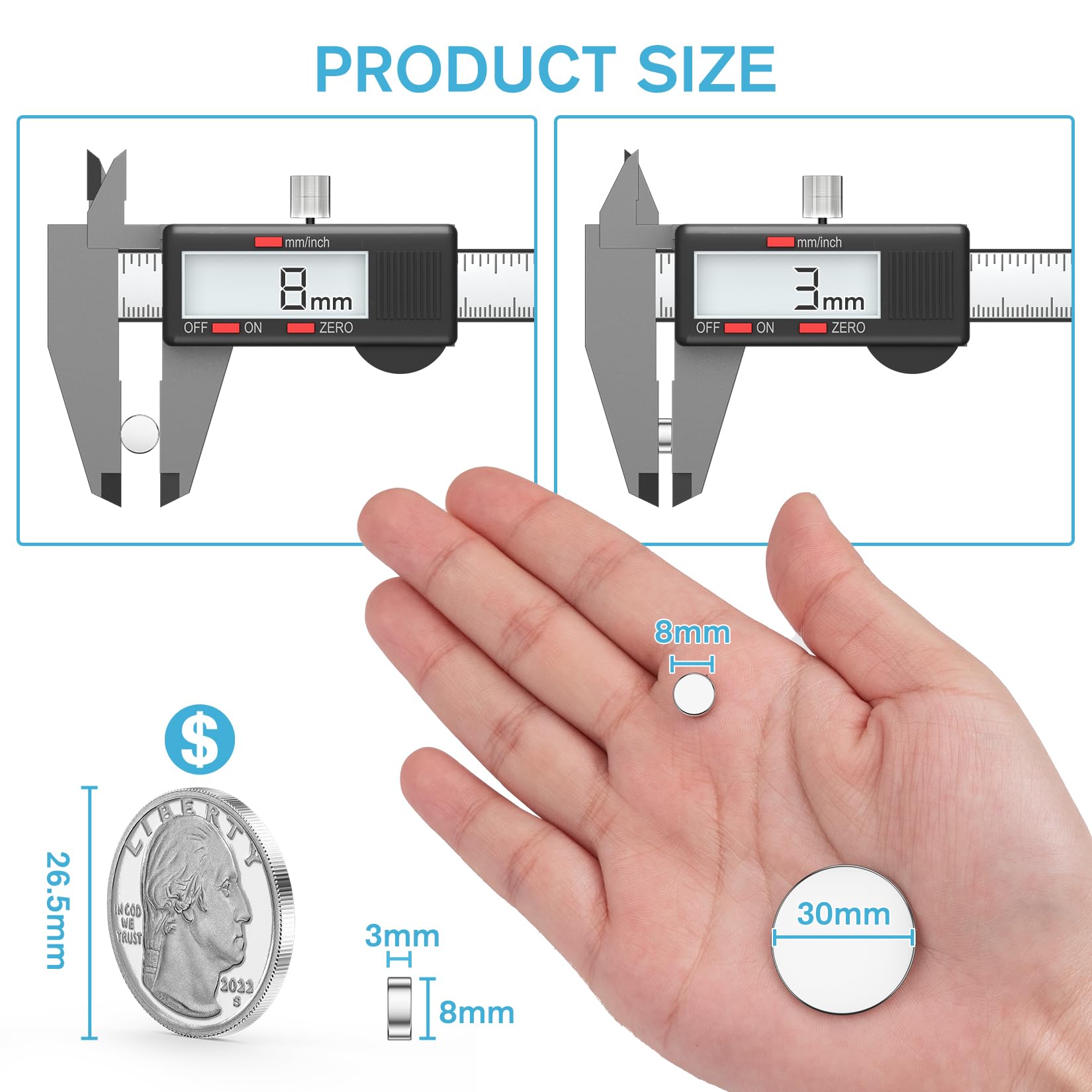Snapklik.com : Junarter 100Pcs Multi-Use Small Magnets 8x3mm Fridge ...