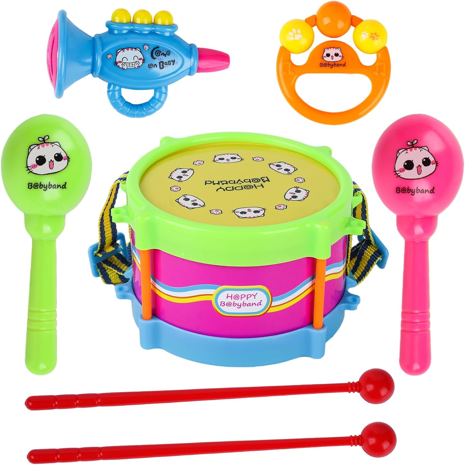 Fadcaer 6 Pcs Musical Instruments Set for Toddler, Kids Percussion ...