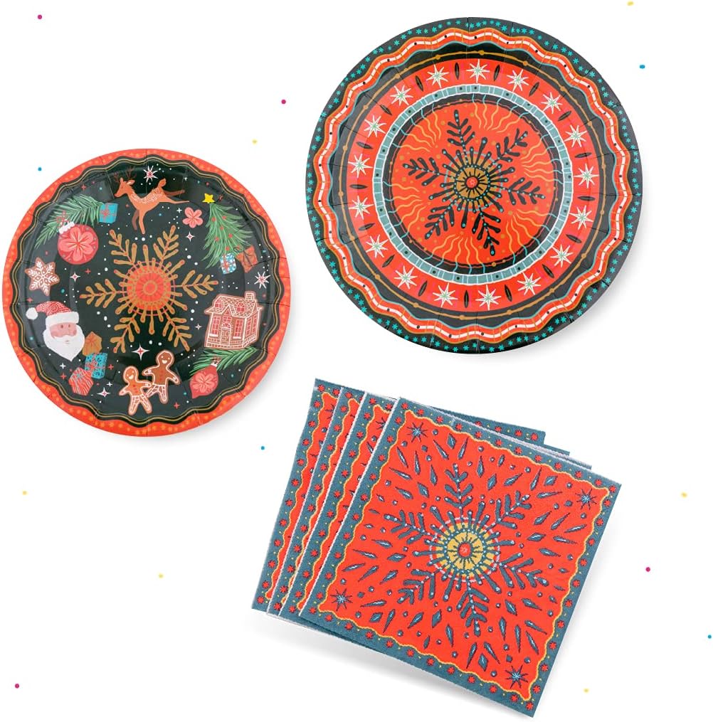 Amazon.com: Fabuplates Christmas Paper Plates and Napkins Set, Heavy ...
