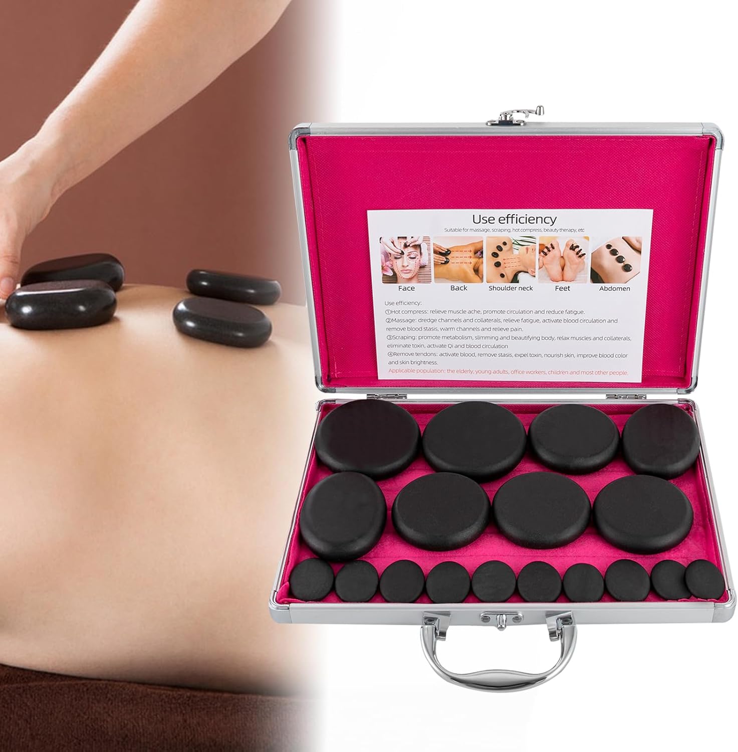 Hot Stone TBVECHI 16 Pcs Basalt Therapy Hot Stones Set Hot Rocks ...