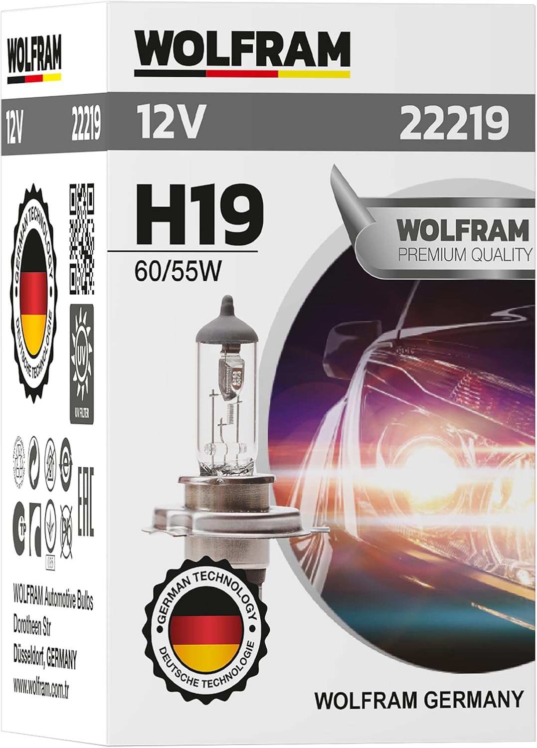 Wolfram Halogen-Leuchtmittel, H19, 12 V, 60/55 W, 22219, Faltbox (1 Lampe) : Amazon.de: Beleuchtung